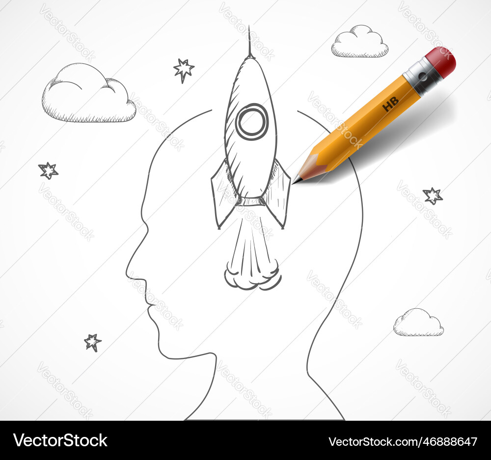 Rocket takes off from the human head Royalty Free Vector