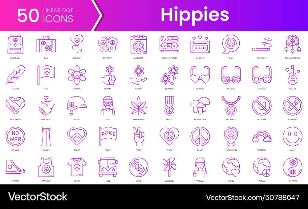 Set of hippies icons gradient style icon bundle Vector Image