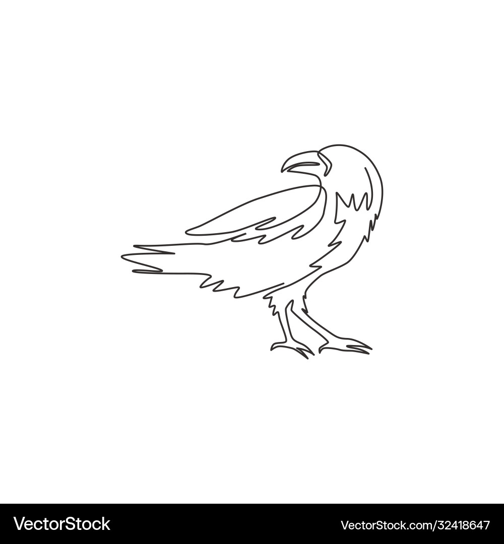 Single continuous line drawing black raven Vector Image