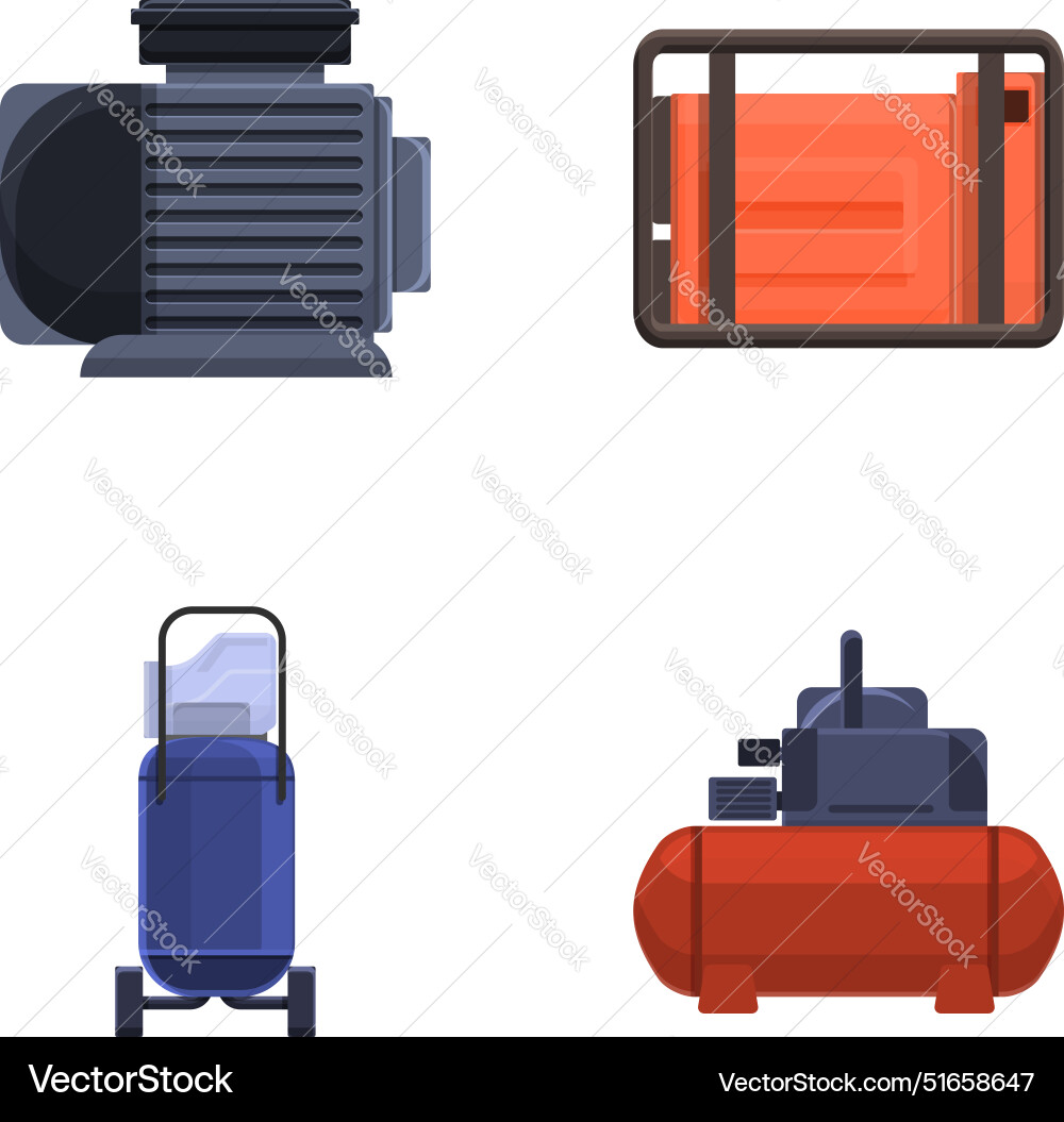 Various compressor icons set cartoon Royalty Free Vector