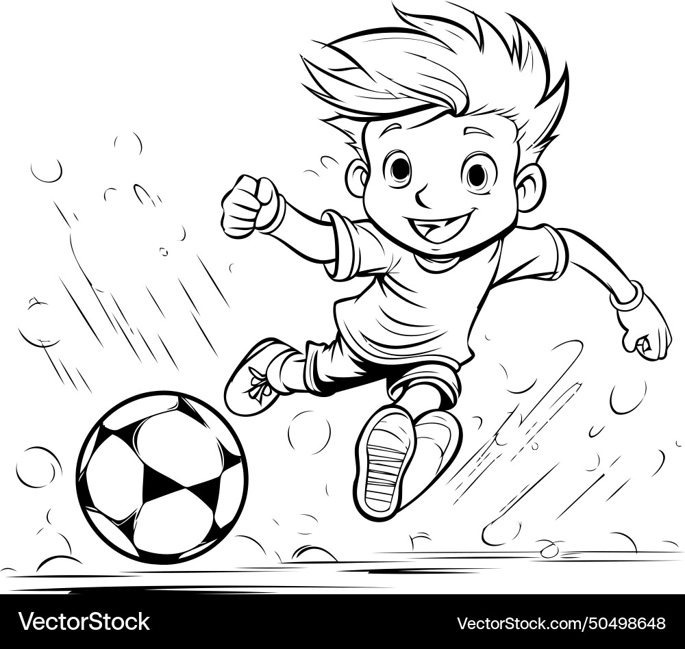 Cartoon soccer player jumping and kicking Vector Image