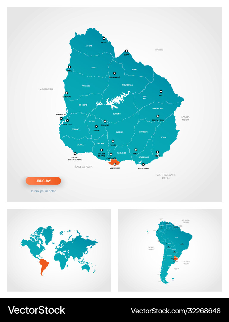 Editable template map uruguay with marks Vector Image