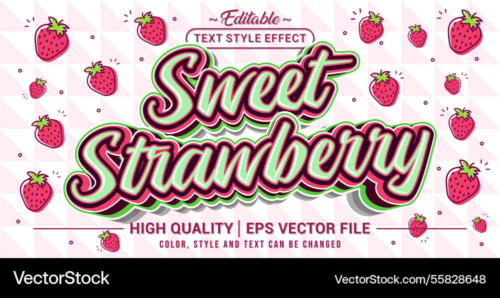 Editable text style effect - sweet strawberry Vector Image