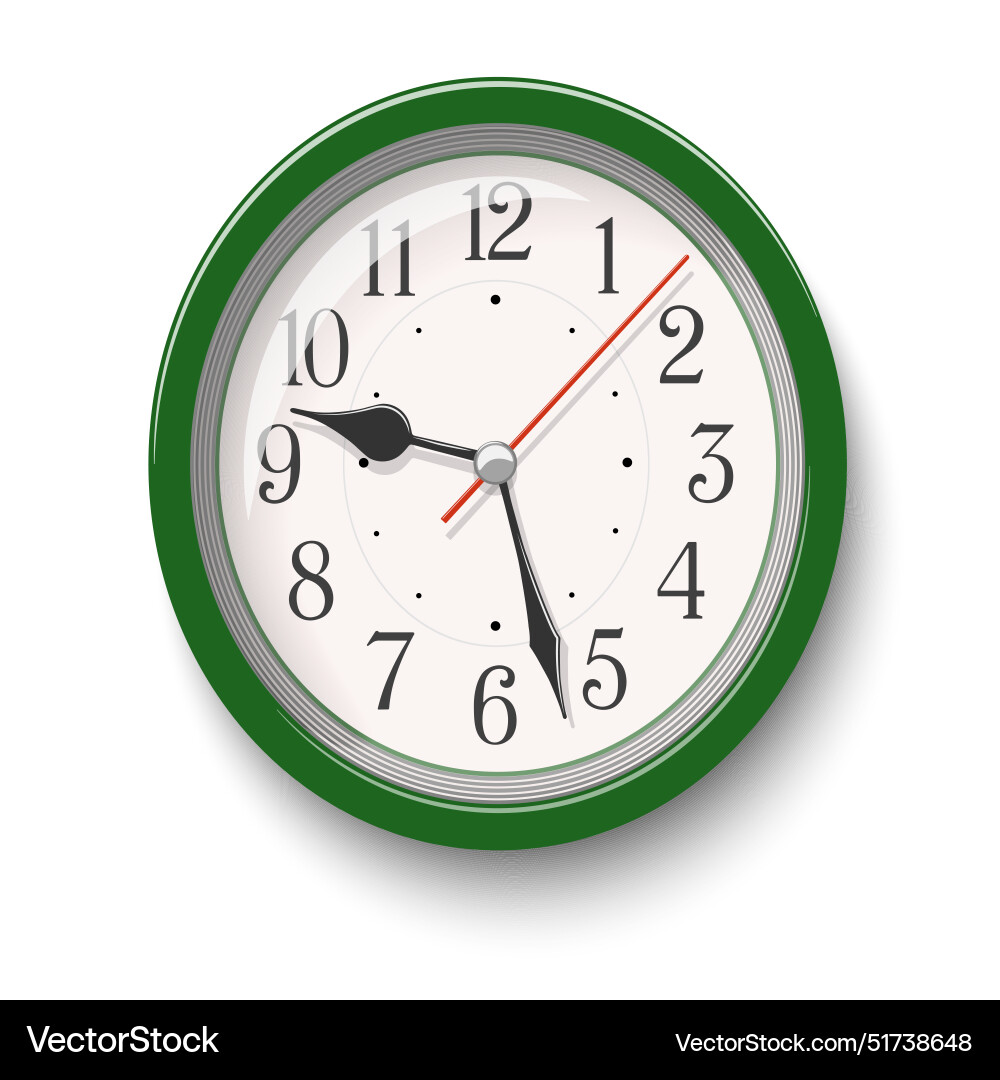 Elegant green oval wall clock isolated Royalty Free Vector