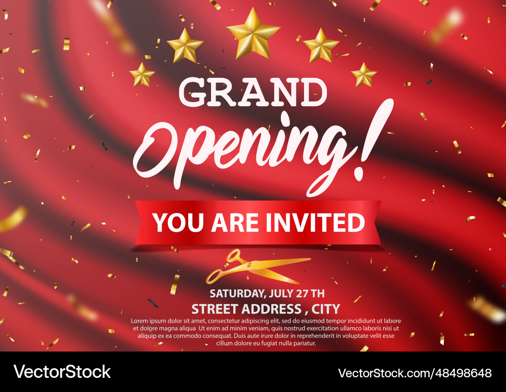 Grand opening invitations card design with gold Vector Image