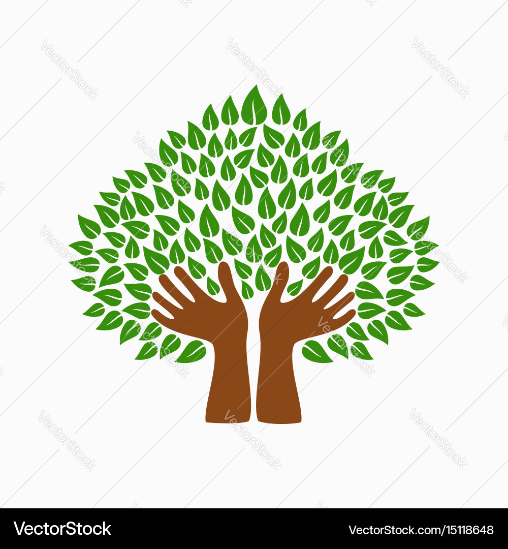 Human Hands and Tree Symbol Royalty Free Vector Image