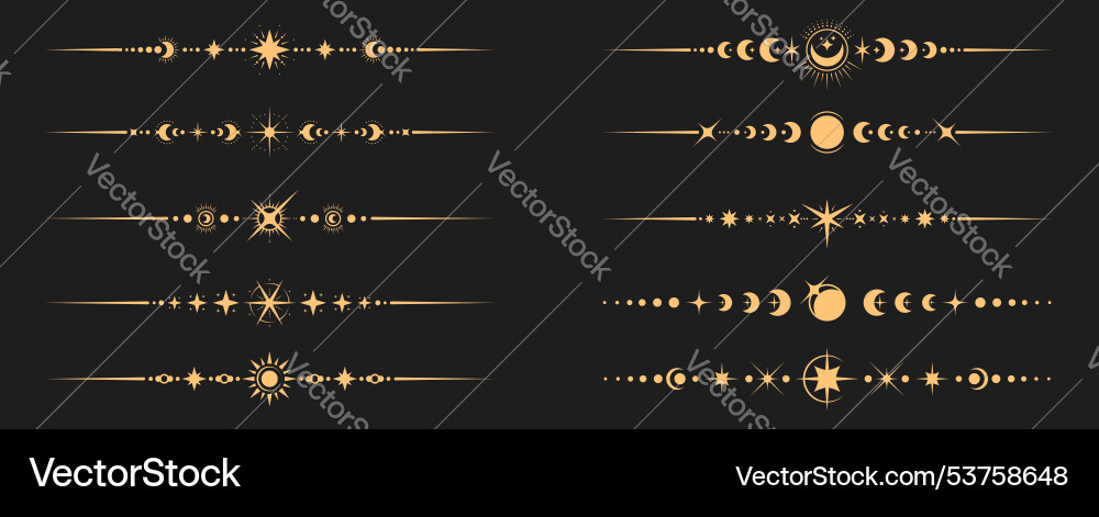 Mystic celestial divider borders and magic symbols