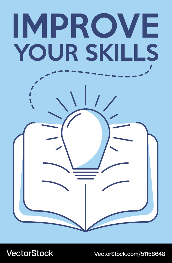 Open book with light bulb improve your skills Vector Image