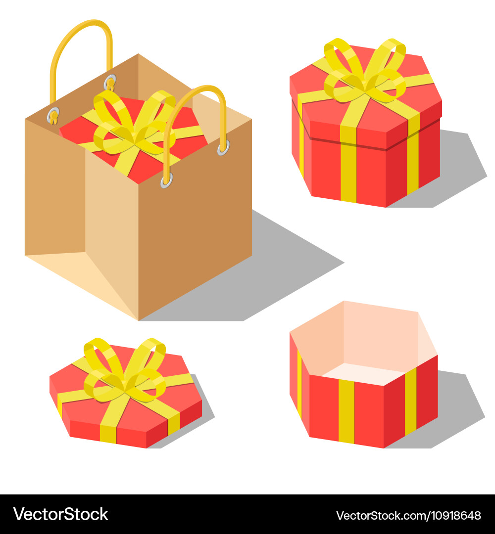 Opened and closed present gift hexagonal boxes Vector Image