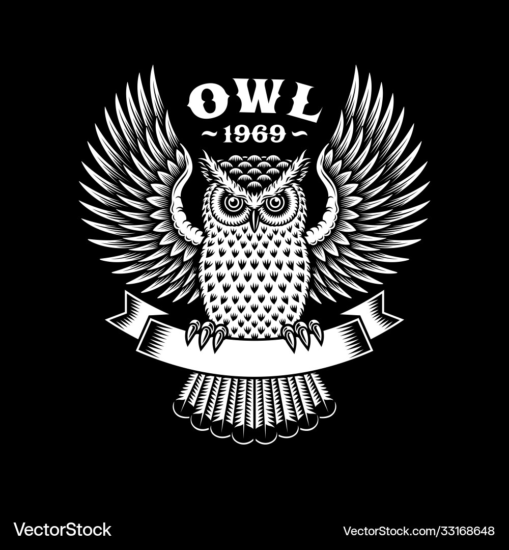 Owl emblem on black Royalty Free Vector Image - VectorStock