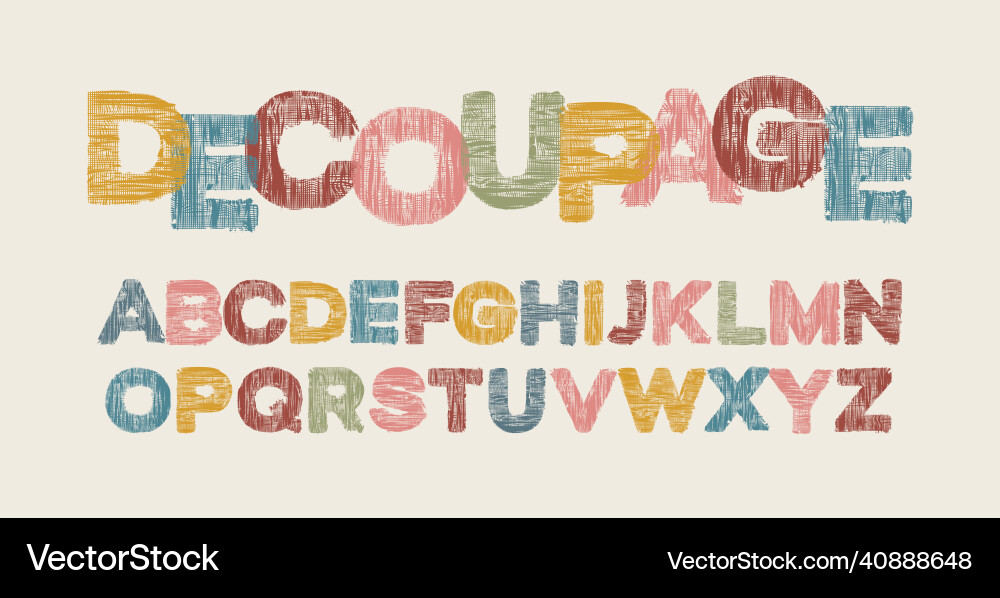 Word decoupage and colored textile letters Vector Image