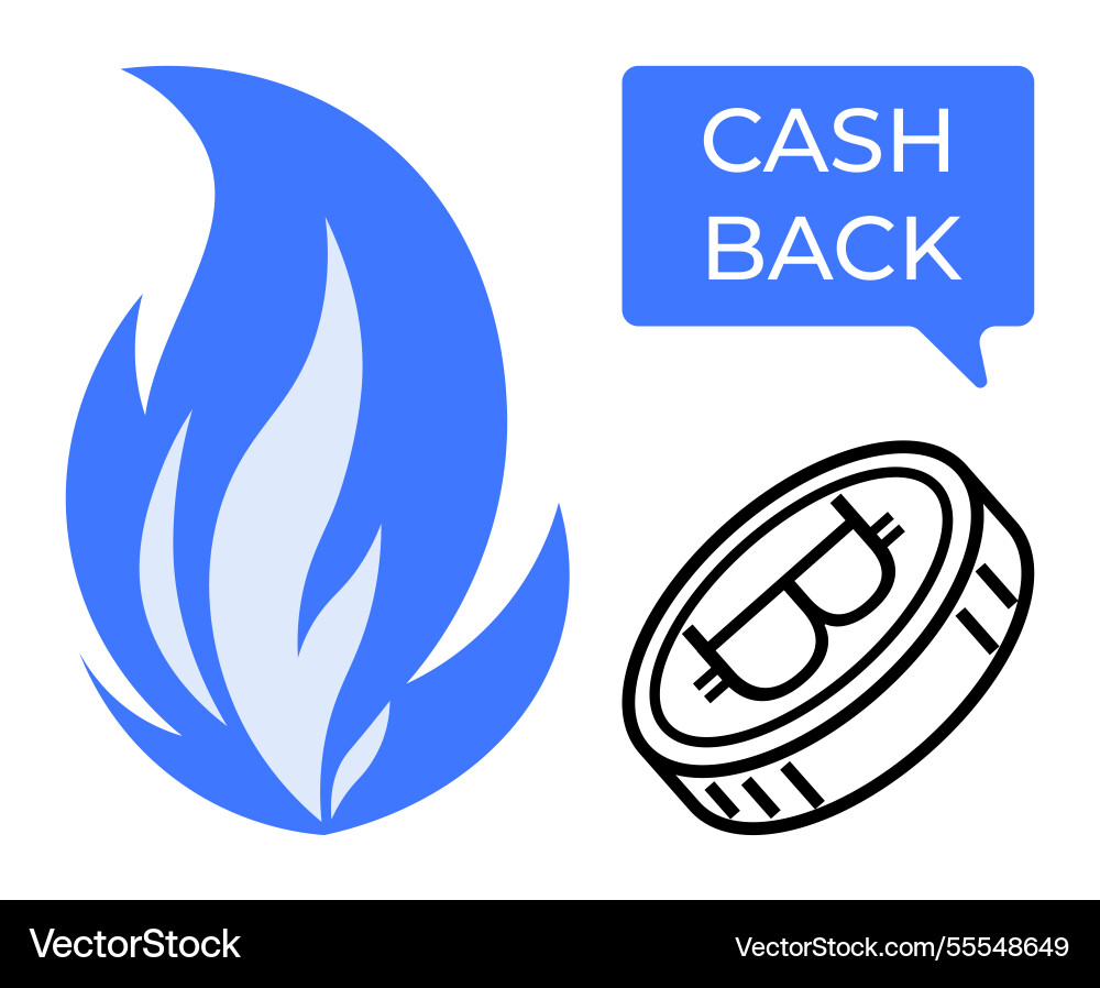 Blue flame coin and cash back text combined Vector Image