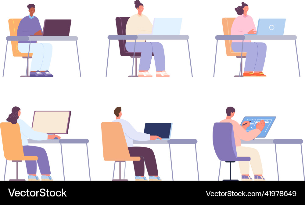 Business People Working on Computers Royalty Free Vector