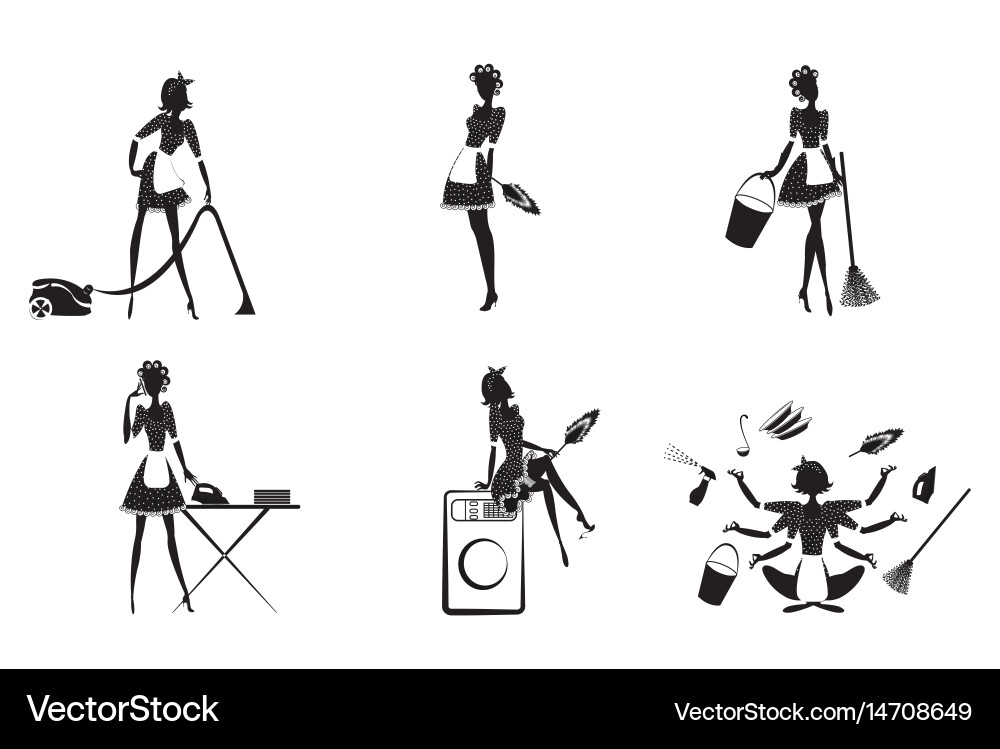 Monochrome housekeeping set Royalty Free Vector Image