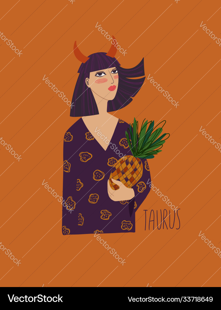 Taurus zodiac sign with girl Royalty Free Vector Image