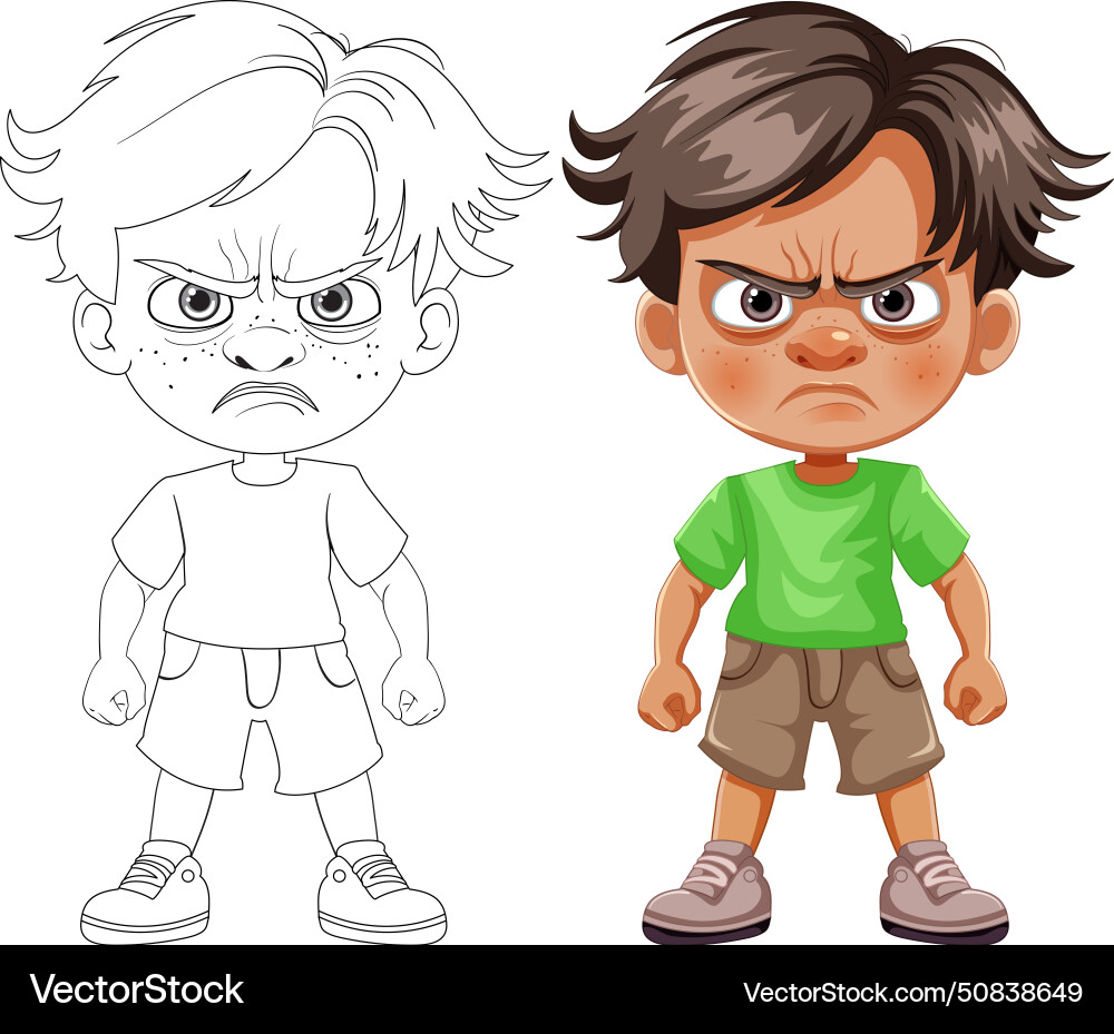 Two cartoon boys with angry expressions standing Vector Image