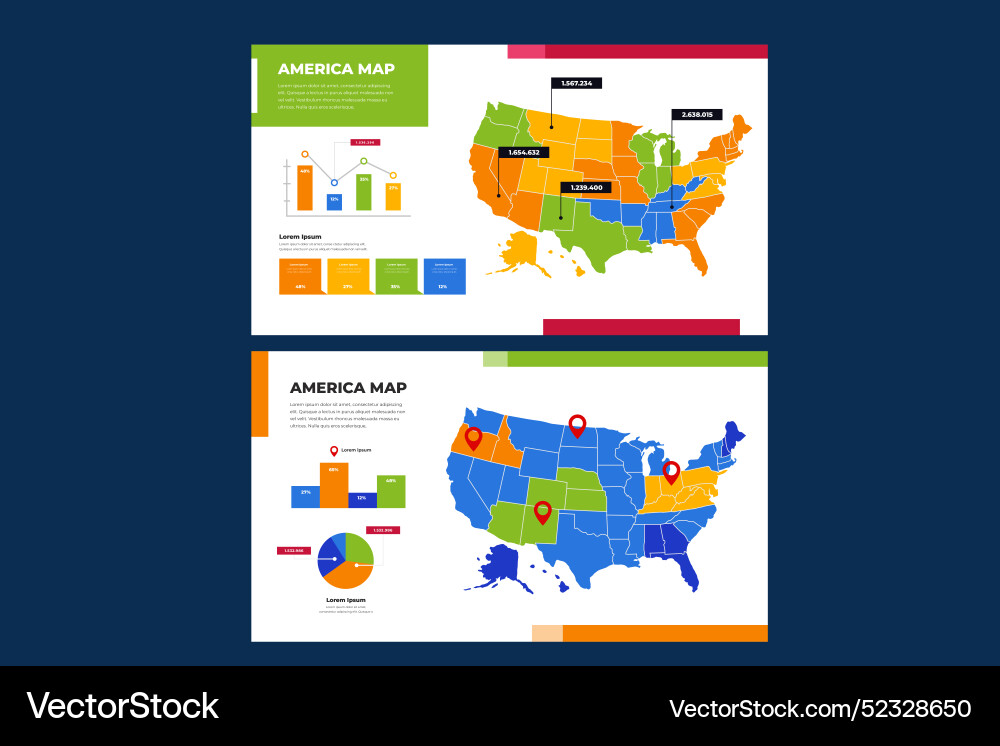 America map infographic in flat design Royalty Free Vector