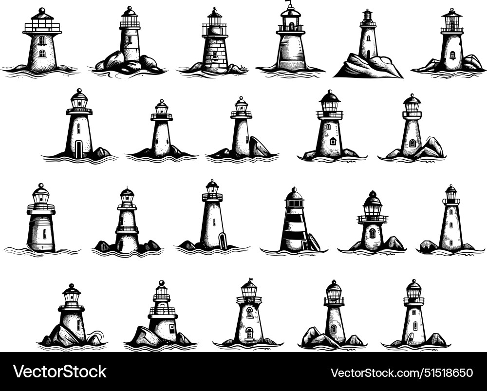 Lighthouses doodle style hand-drawn simple Vector Image