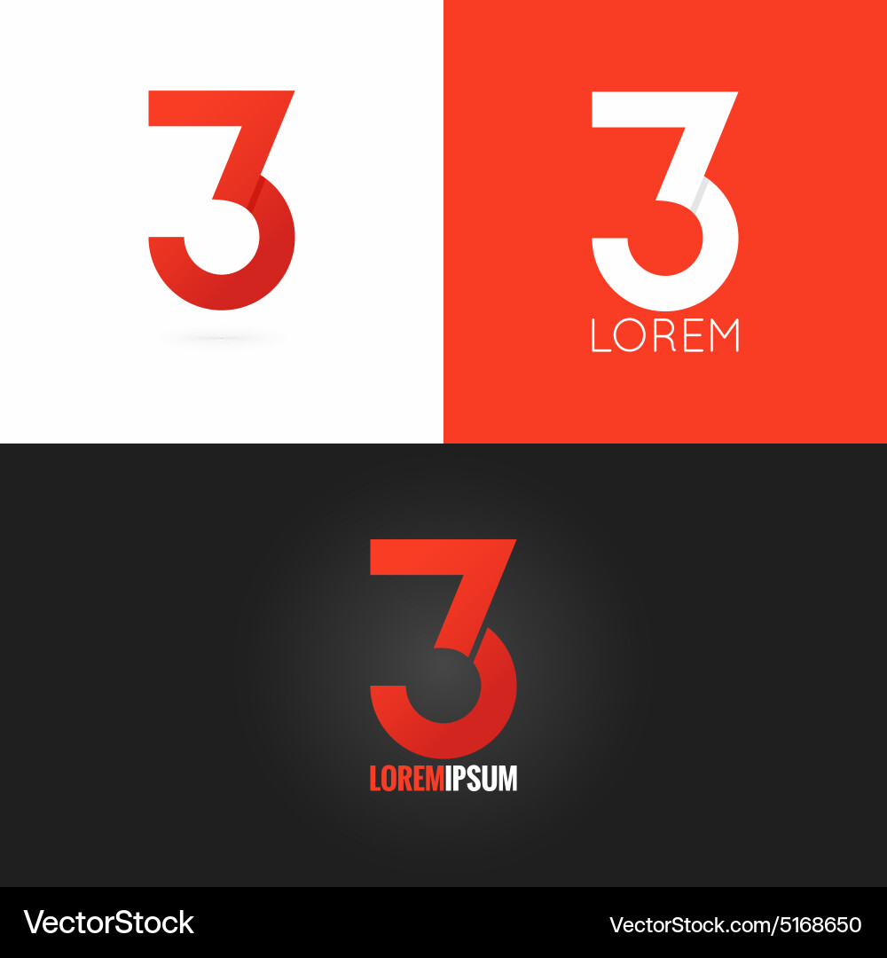 Number three 3 logo design icon set background Vector Image