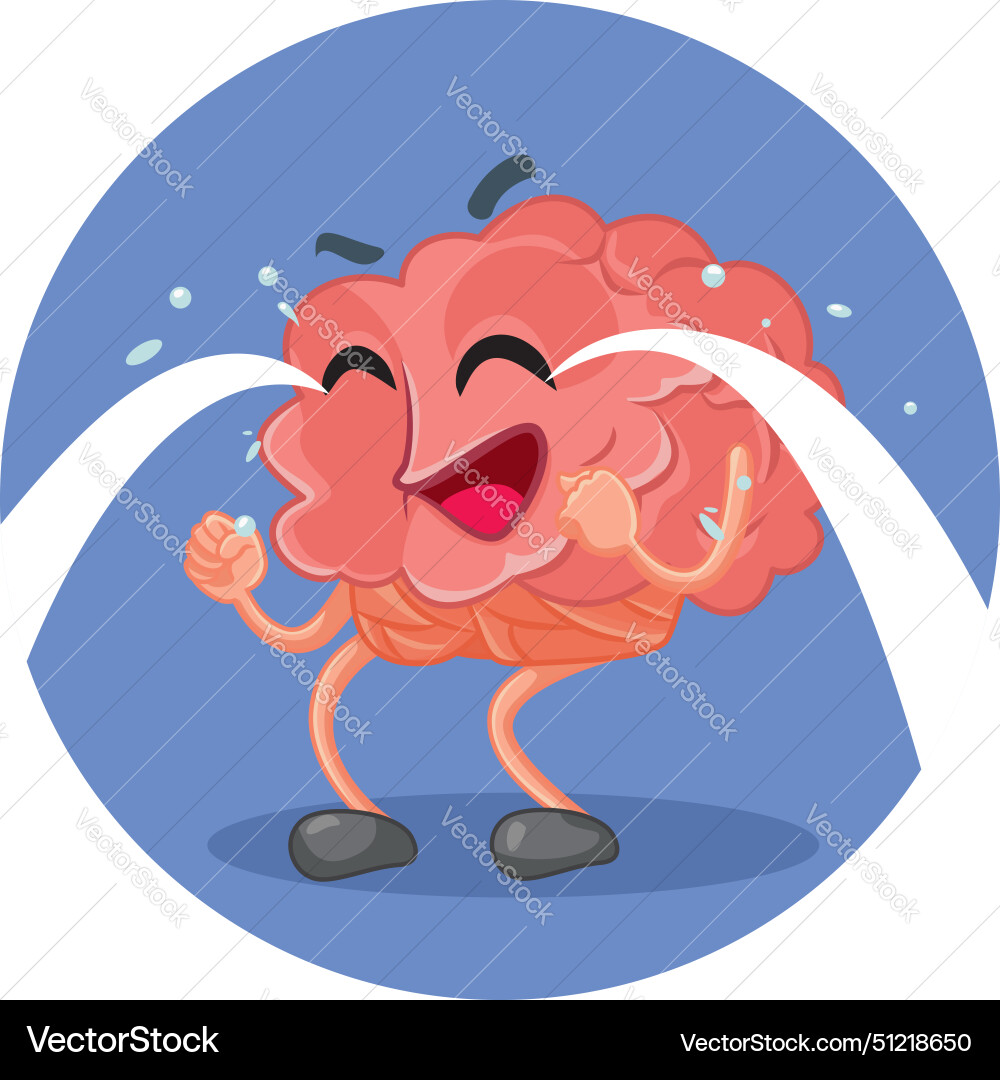 Sad brain character feeling and crying Royalty Free Vector