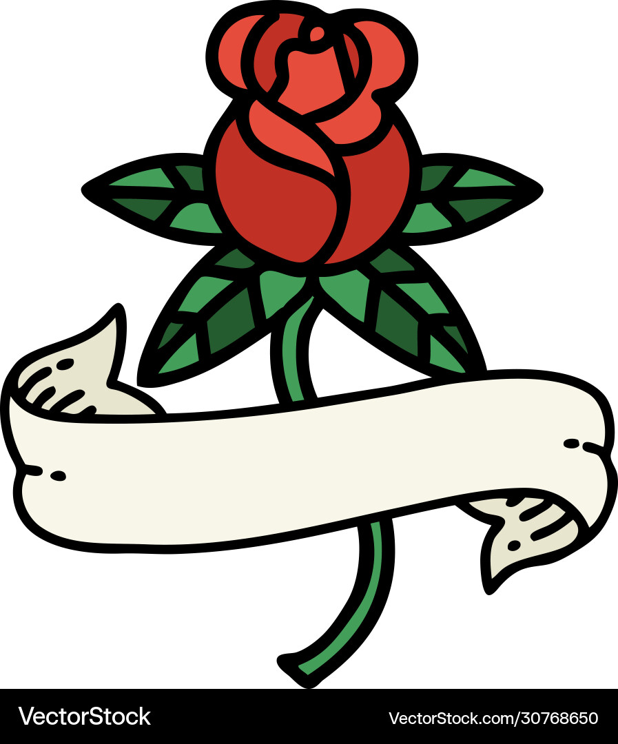 Traditional Rose and Banner Tattoo Royalty Free Vector Image