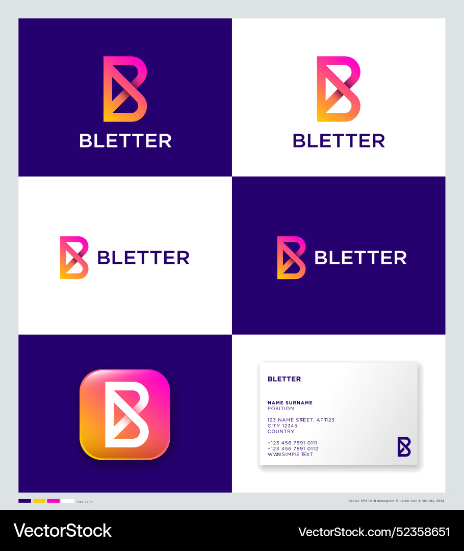 B monogram letter crossing elements gradient Vector Image