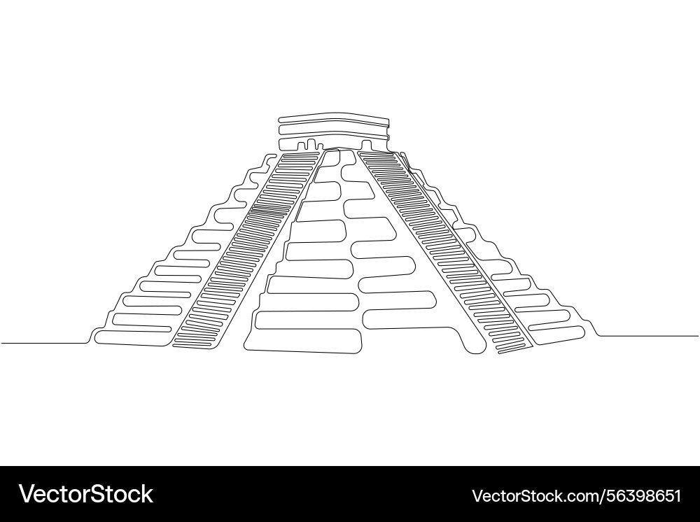 Continuous single-line art drawing of chichen itza