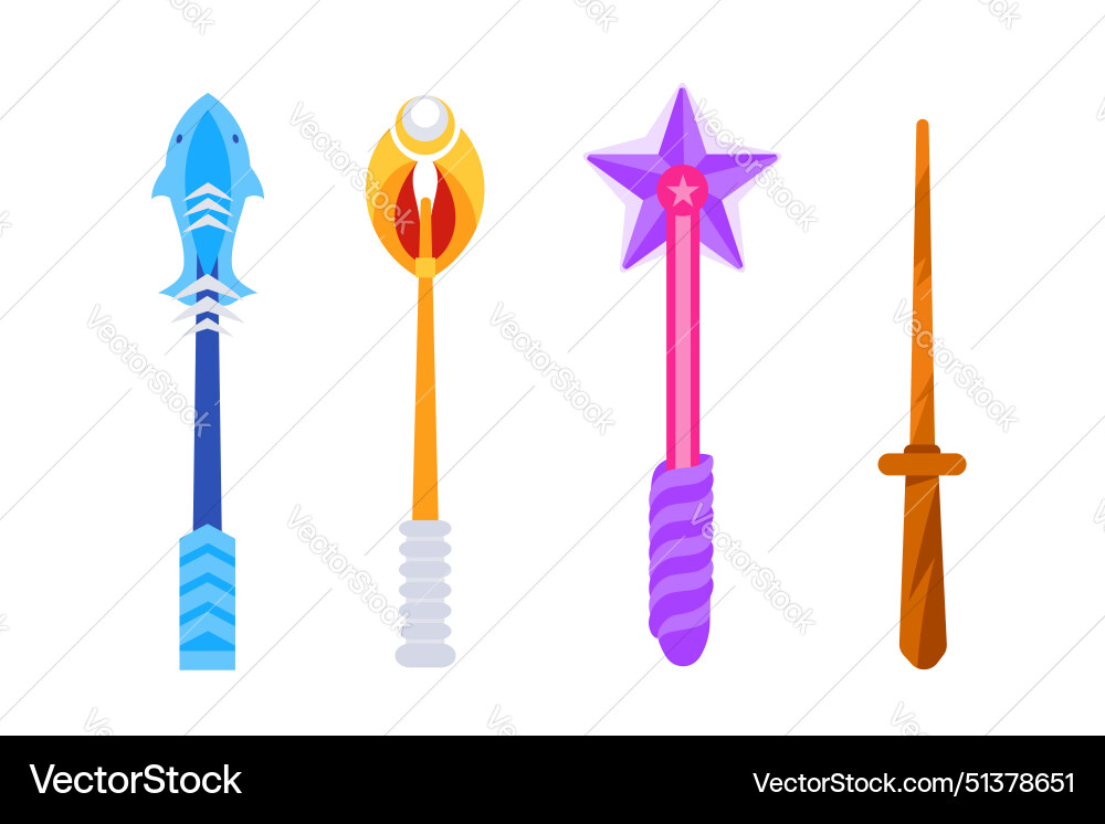 Magic wand set wooden sticks with crystals for Vector Image