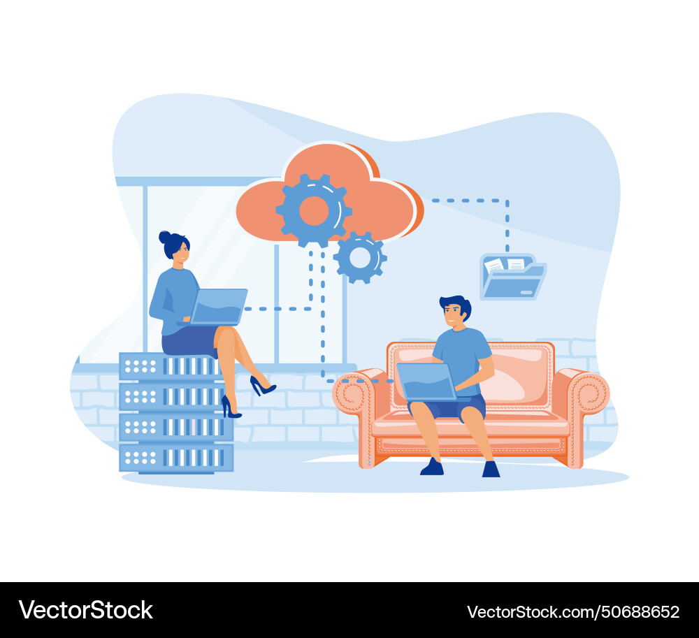 Cloud computing concept with people scene man Vector Image