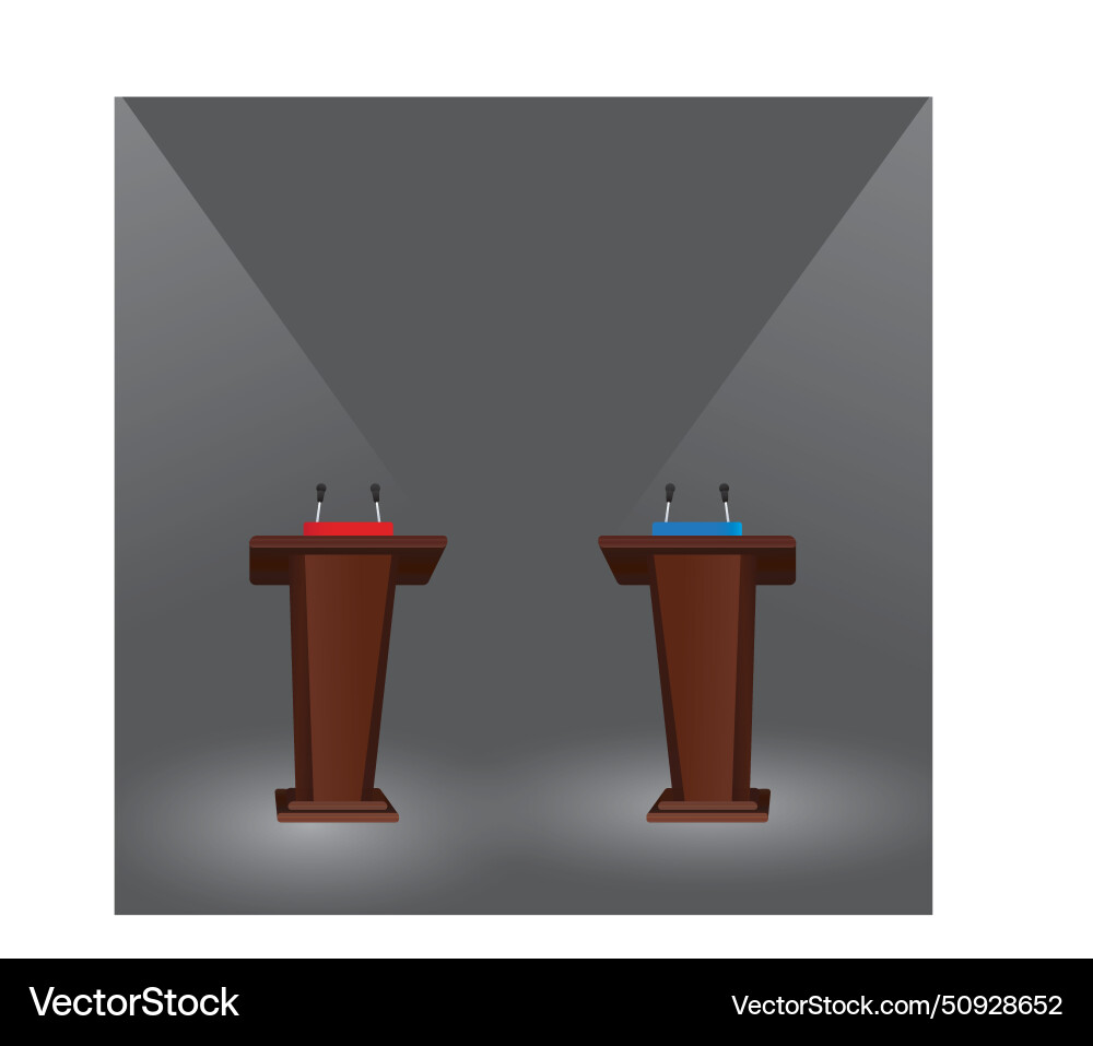 Debate giving a speech at the wood podium Vector Image