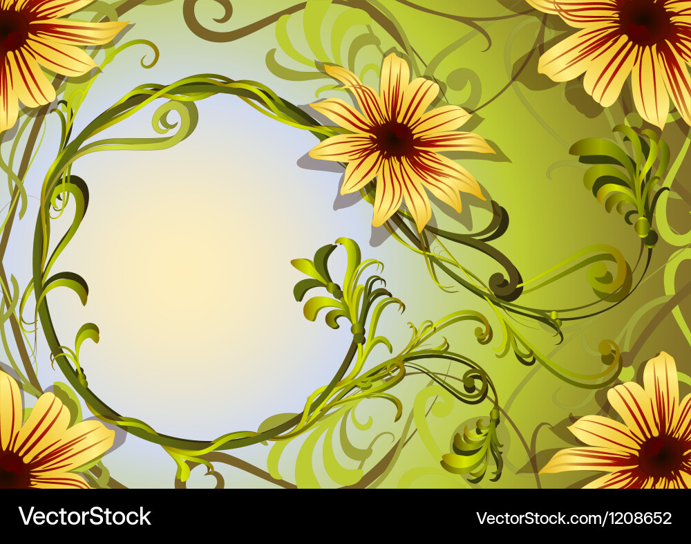 Floral background with weaving plants and yellow Vector Image