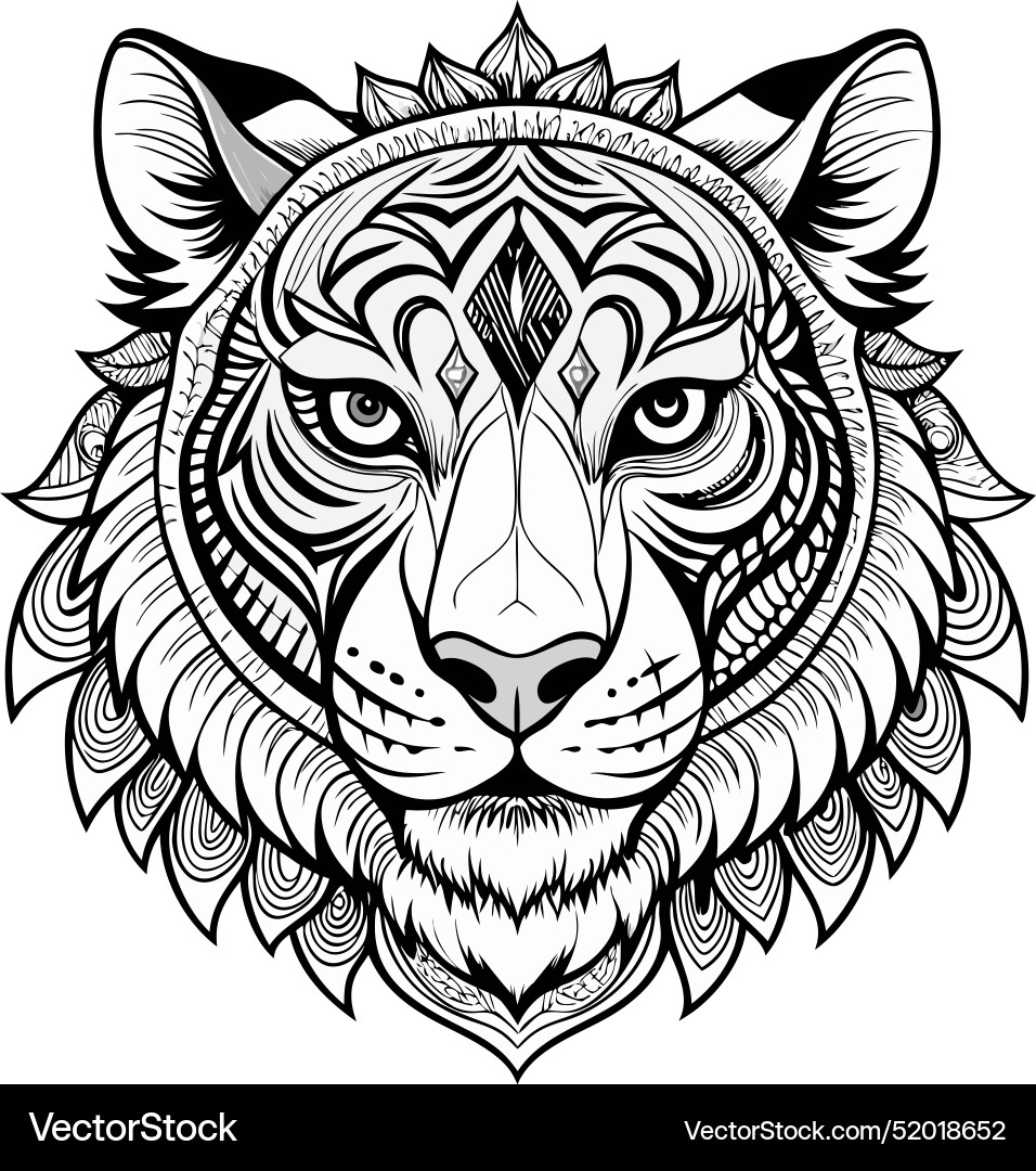 Tiger head mandala entangle coloring page Vector Image