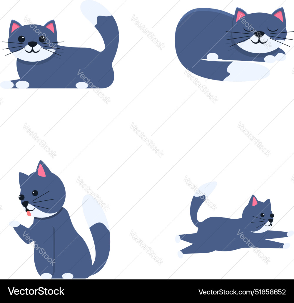 Various cat icons set cartoon cute Royalty Free Vector Image
