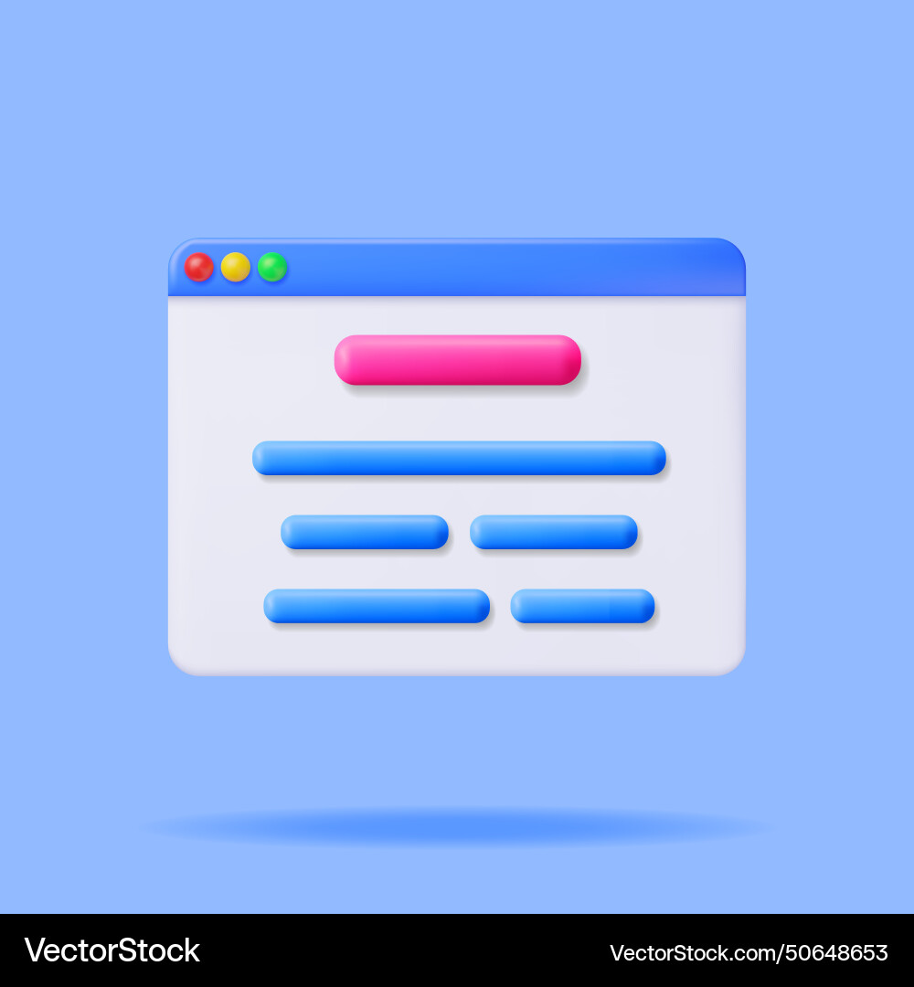 3d browser window with web page Royalty Free Vector Image