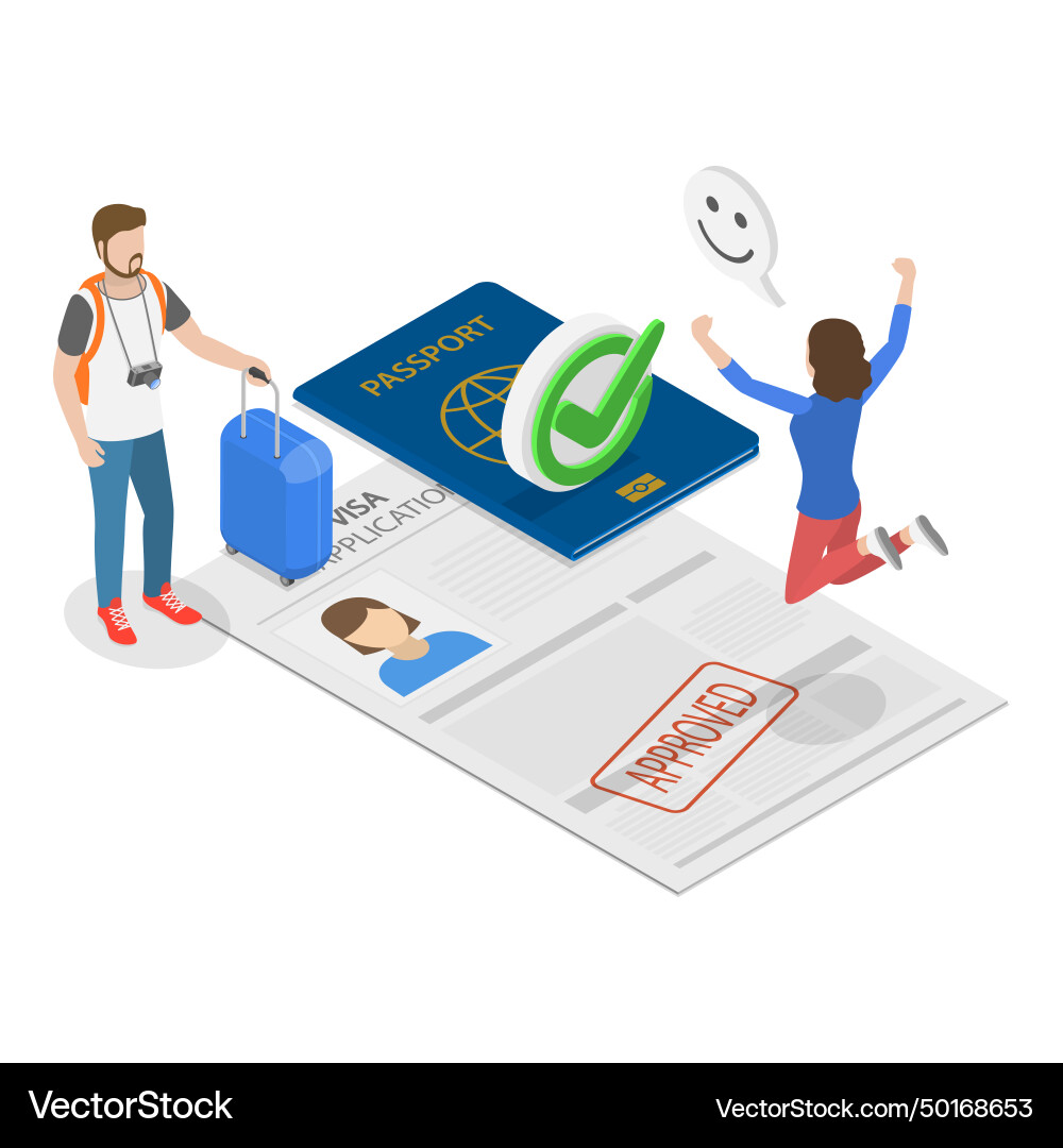 3d isometric flat set of immigration visa Vector Image