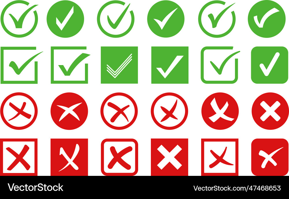 Checkmark and cross icons verification sign Vector Image
