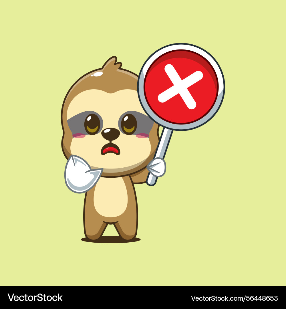 Cute sloth cartoon with wrong sign Royalty Free Vector Image