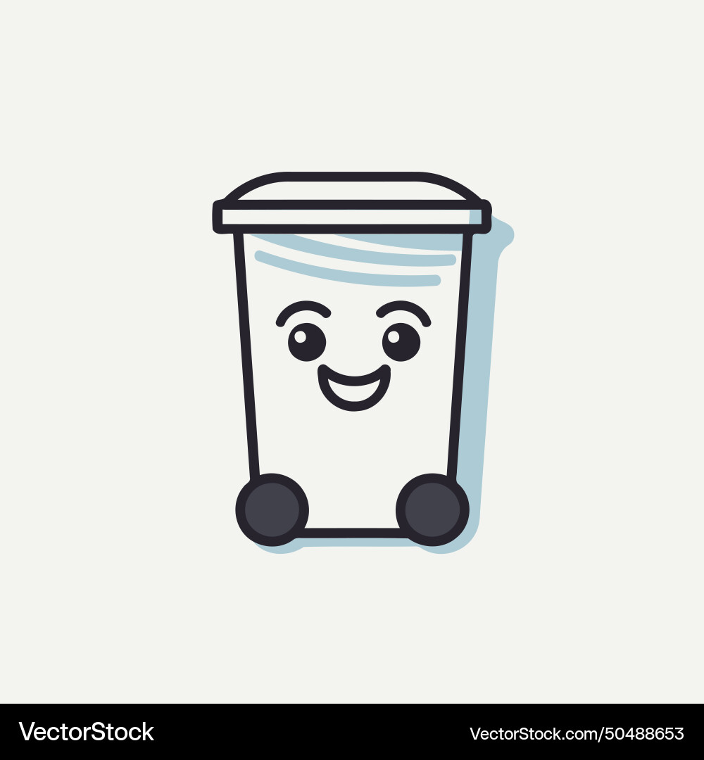 Cute trash can with smiling face in cartoon style Vector Image