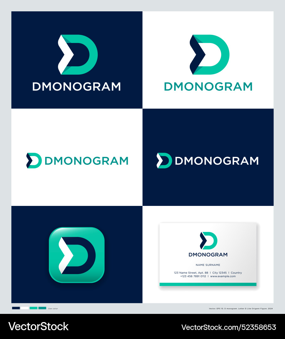 D monogram letter two-color paper identity Vector Image