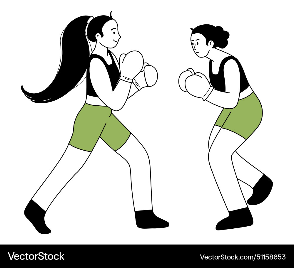 Female boxing athlete outline icon two Royalty Free Vector