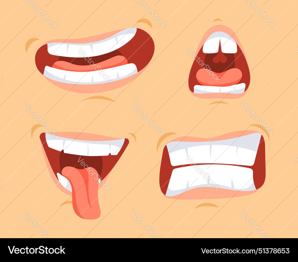Funny mouths set talking mouth and lips smile Vector Image