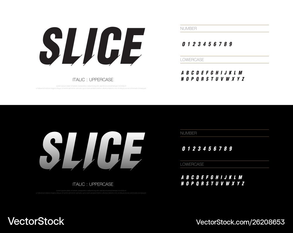 Modern abstract font alphabet numbers italic set Vector Image