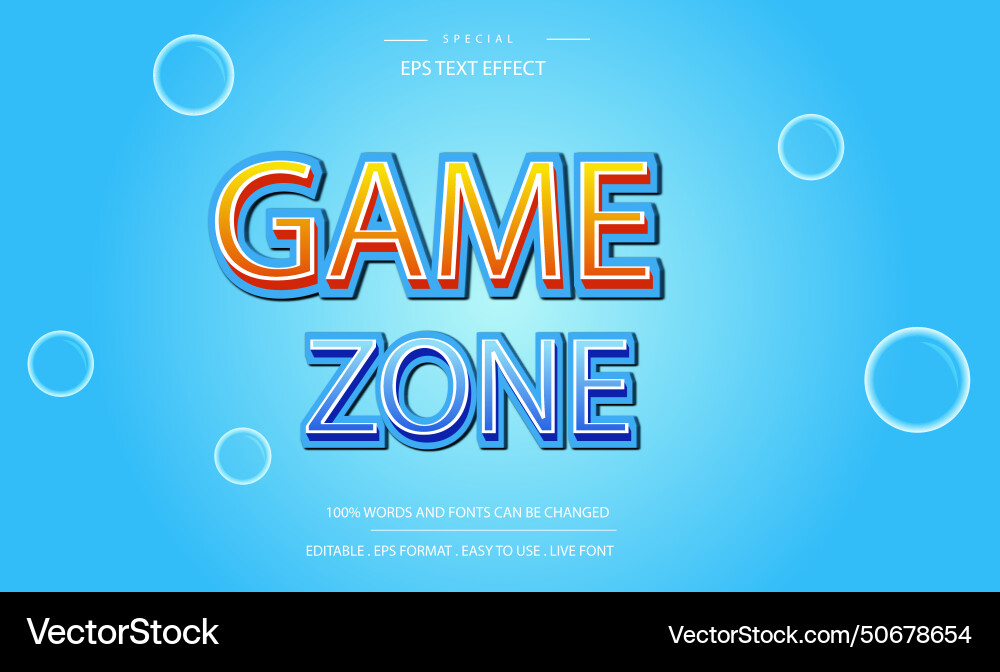 3d style cartoon zone game text effect on blue Vector Image