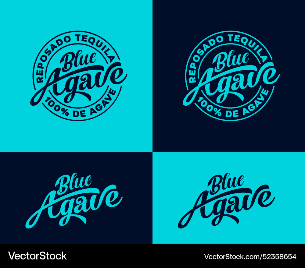 Label blau agave tequila Emblem hand zeichnen Buchstaben