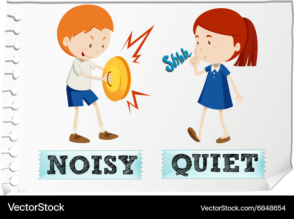 Opposite adjectives with noisy and quiet Vector Image
