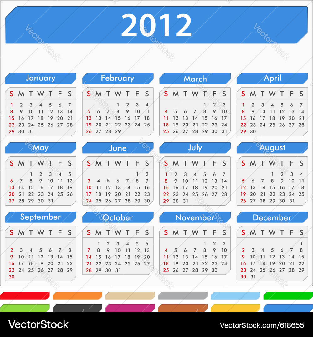 2012 Calendar Print Royalty Free Vector Image - VectorStock