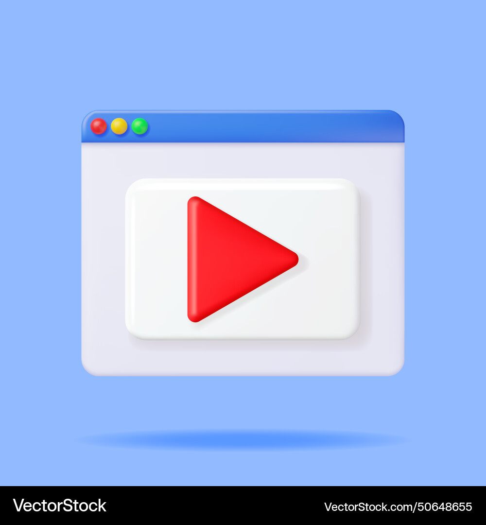 3d play button in browser window Royalty Free Vector Image