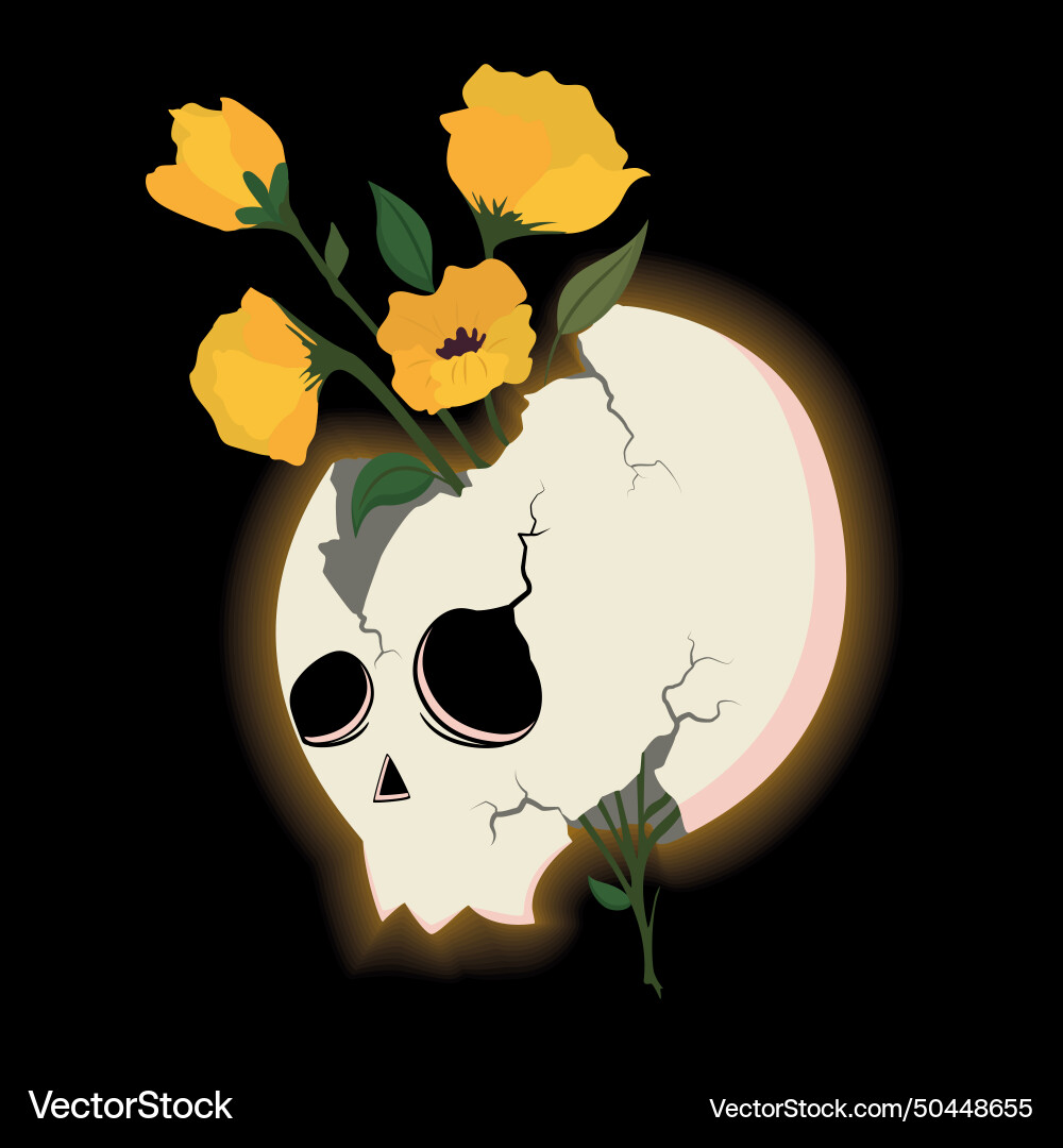 Broken skull with flowers Royalty Free Vector Image