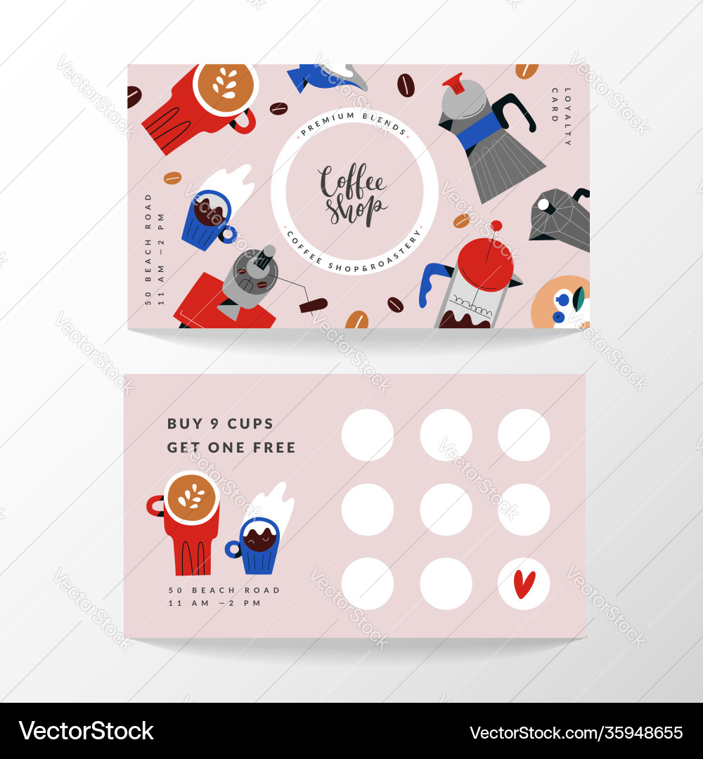 Coffee shop card loyalty template for cafe Vector Image