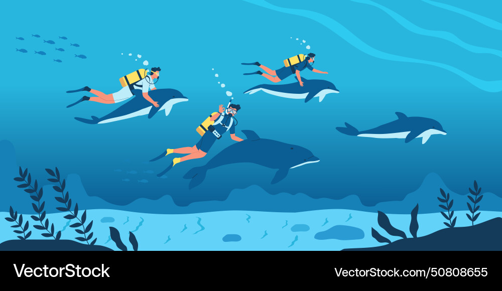 Diving flat composition Royalty Free Vector Image
